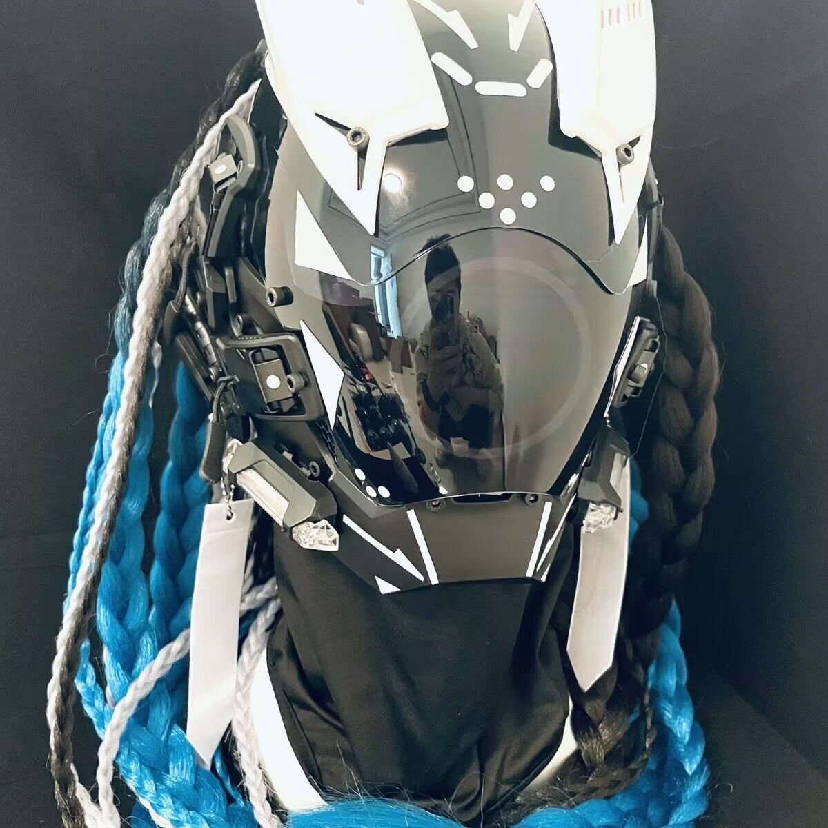 White Futuristic Cyberpunk Mask Cosplay for Men LED Lights Full Face ...