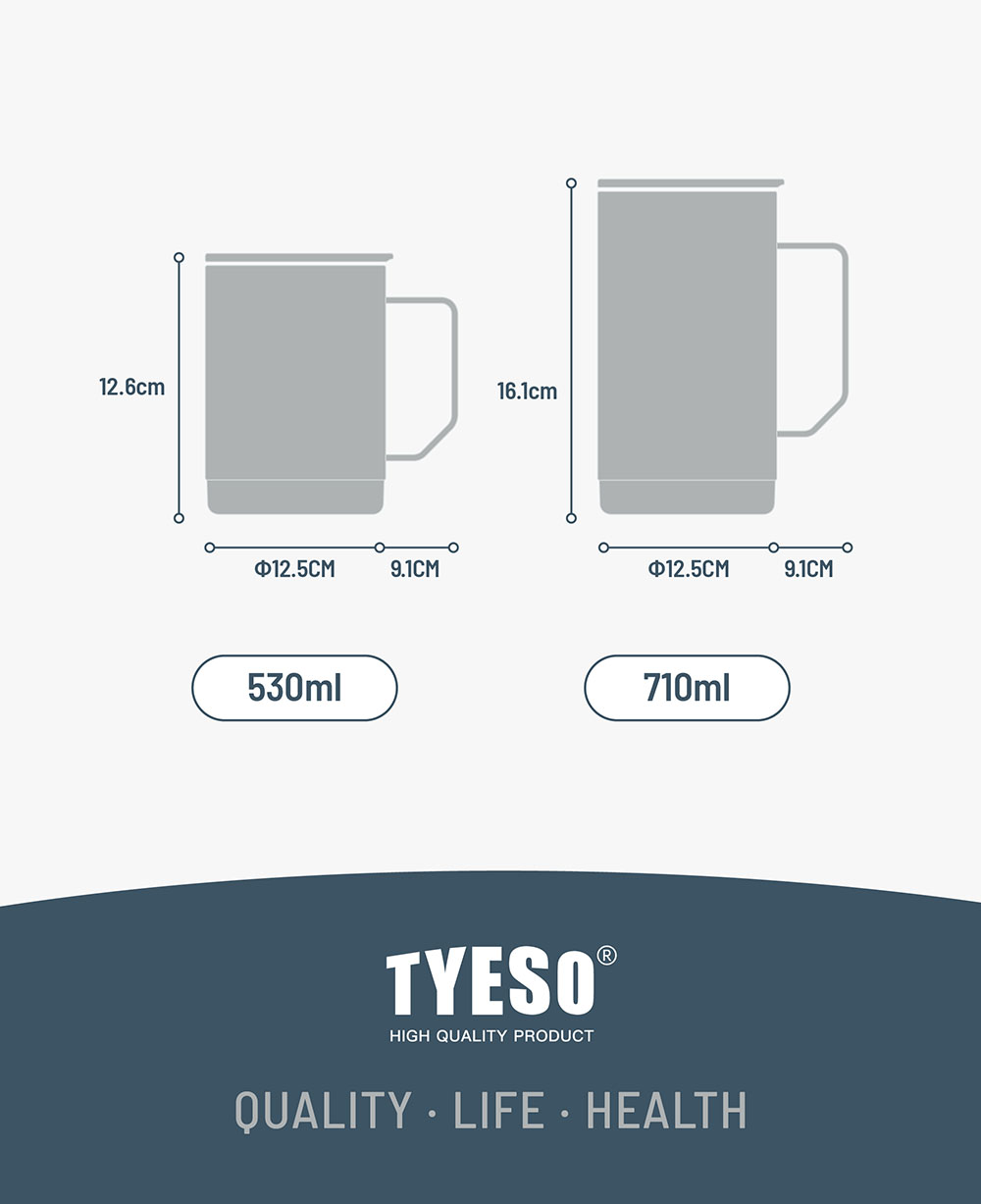 TYESO® Stainless Steel Tumbler Bottle Insulated coffee Cup With Handle/Cover TS-8836/8837 530ml ...