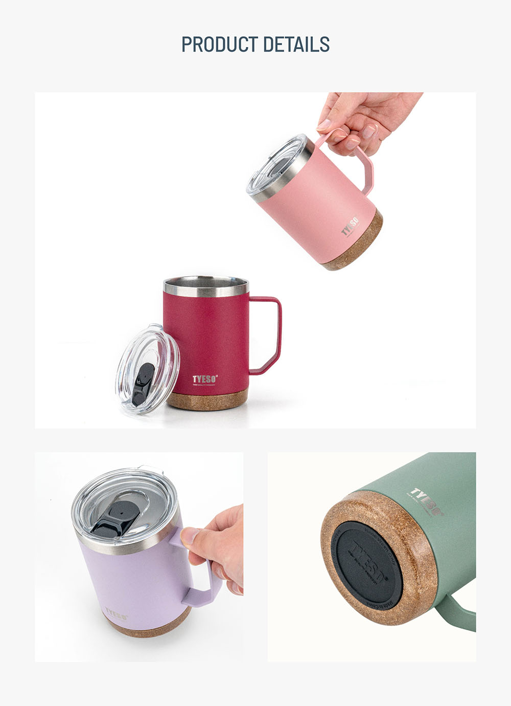 TYESO® Stainless Steel Tumbler Bottle Insulated coffee Cup With Handle/Cover TS-8836/8837 530ml ...