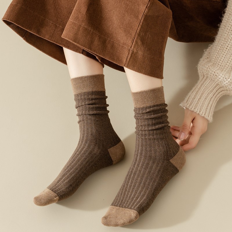 Women Solid Color Pile Socks Mid-Tube Socks Preppy Style Outer Wear ...