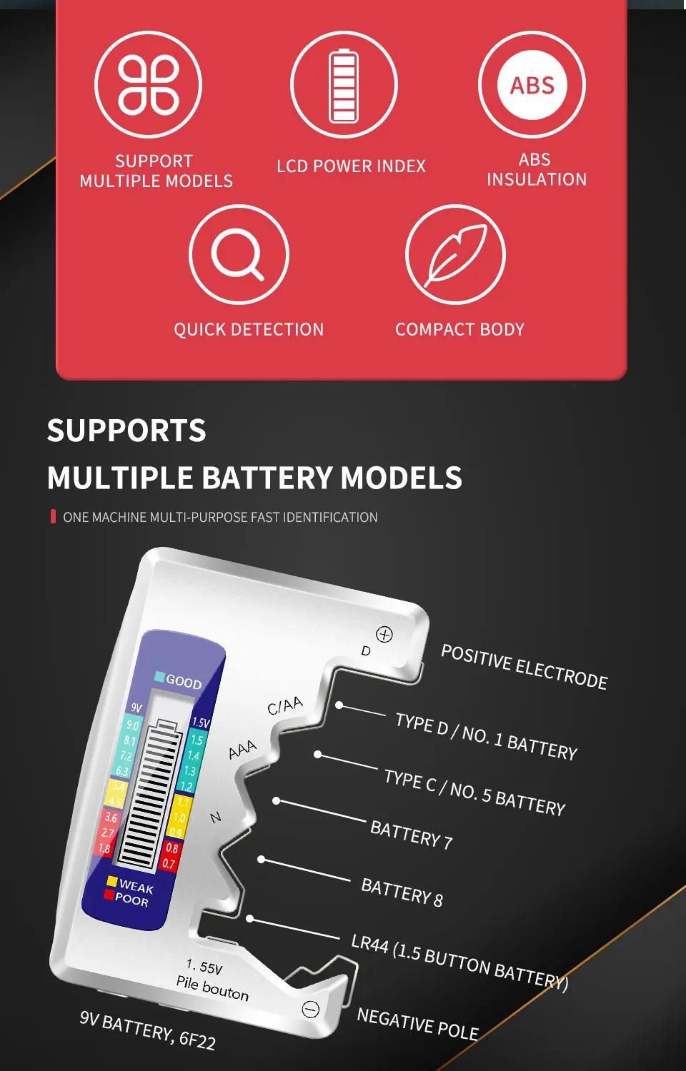 Digital Battery Tester analyzer Testing Meter LCD Display AA AAA Button ...