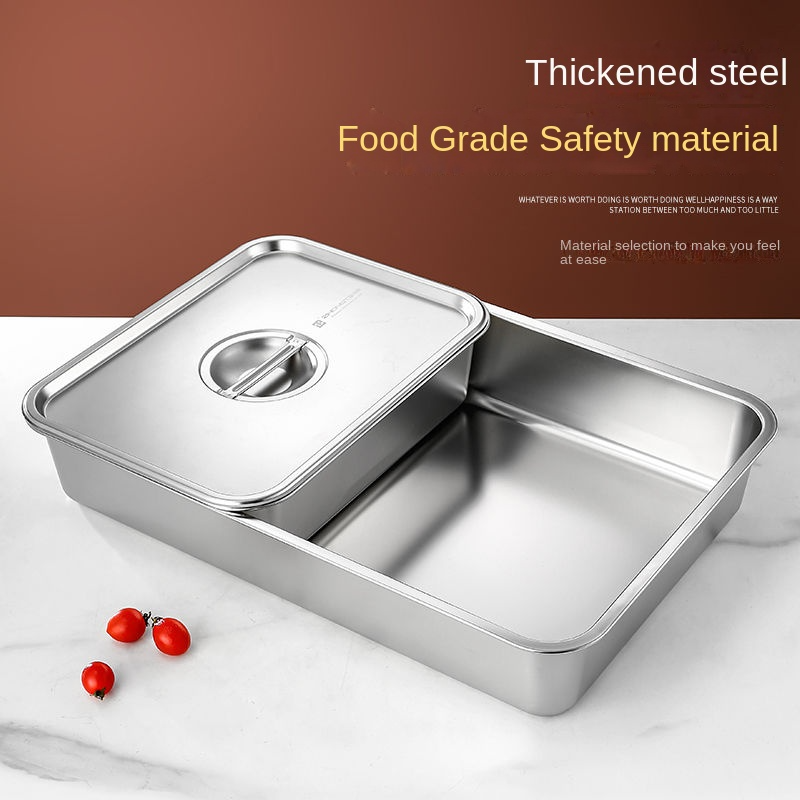 304 Stainless Steel Square Basin with Lid Rectangular Flat-Bottom ...