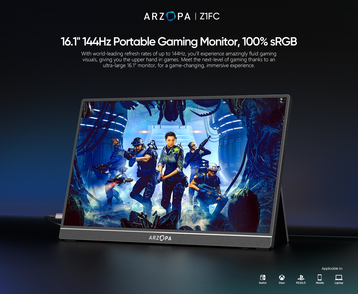 ARZOPA-Z1FC, 16.1'' 144Hz Portable Gaming Monitor, 100% sRGB, 1080P HDR ...