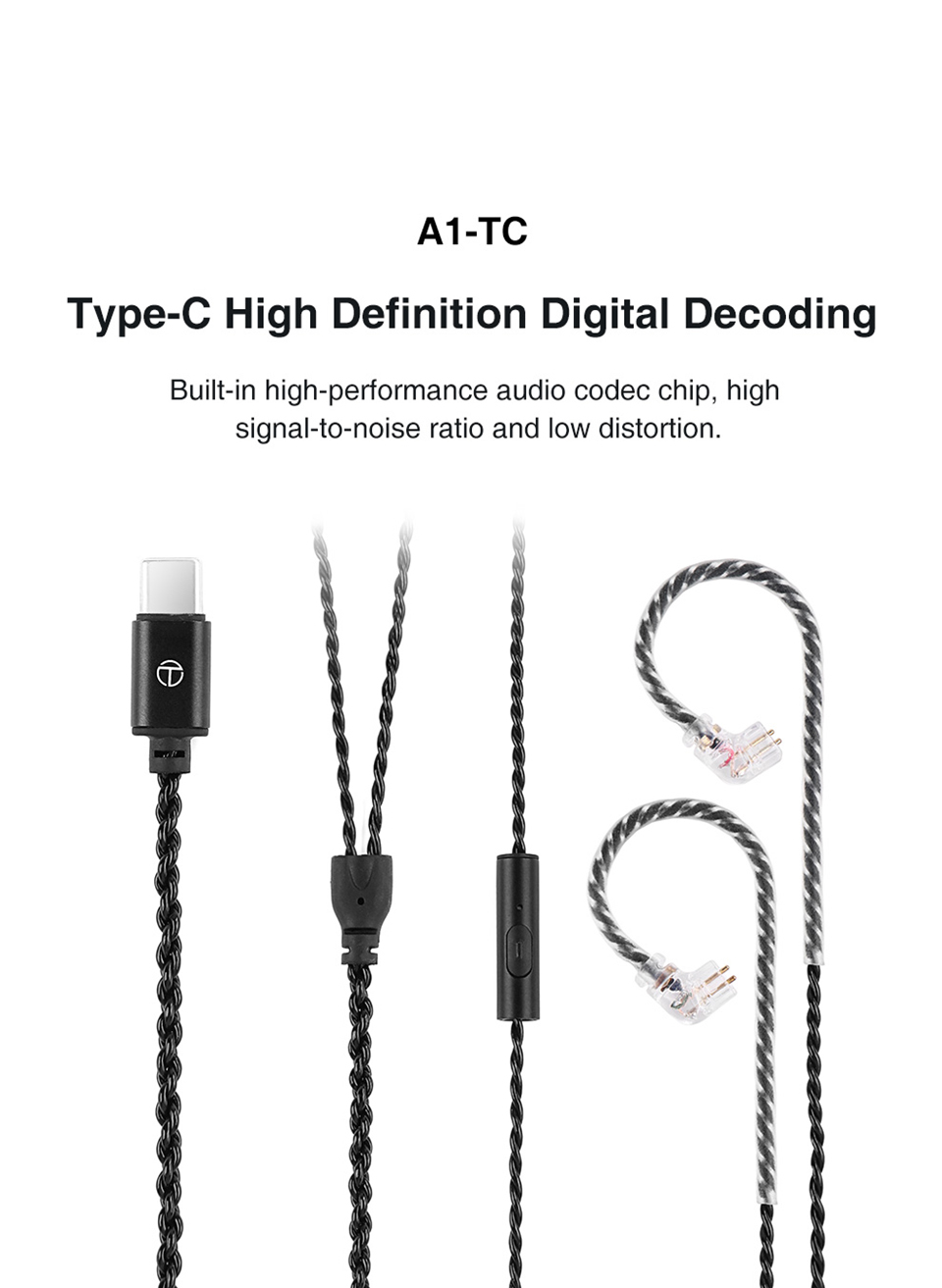TRN A1-TC Original Headphone Upgraded Earphone Cable HIFI 2Pin ...