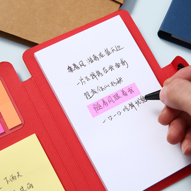 Notepad & Pen Set - Index Flag Page Markers, Sticky Back, Blank Paper ...