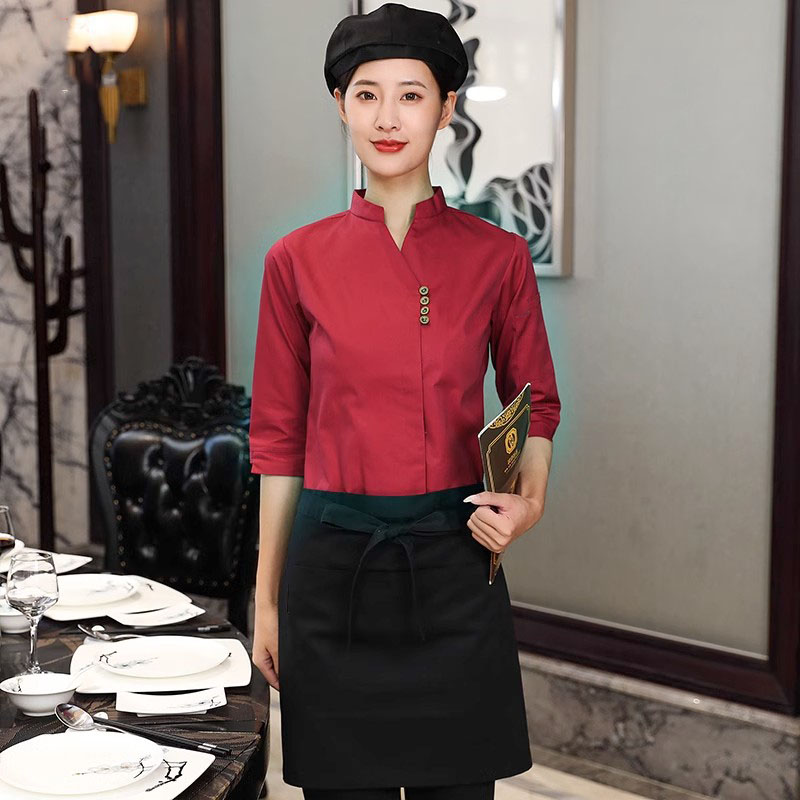 Hotel uniforms, male waiters work clothes, mid-sleeves, three-quarter ...