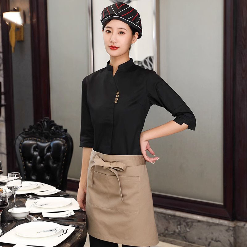 Hotel uniforms, male waiters work clothes, mid-sleeves, three-quarter ...