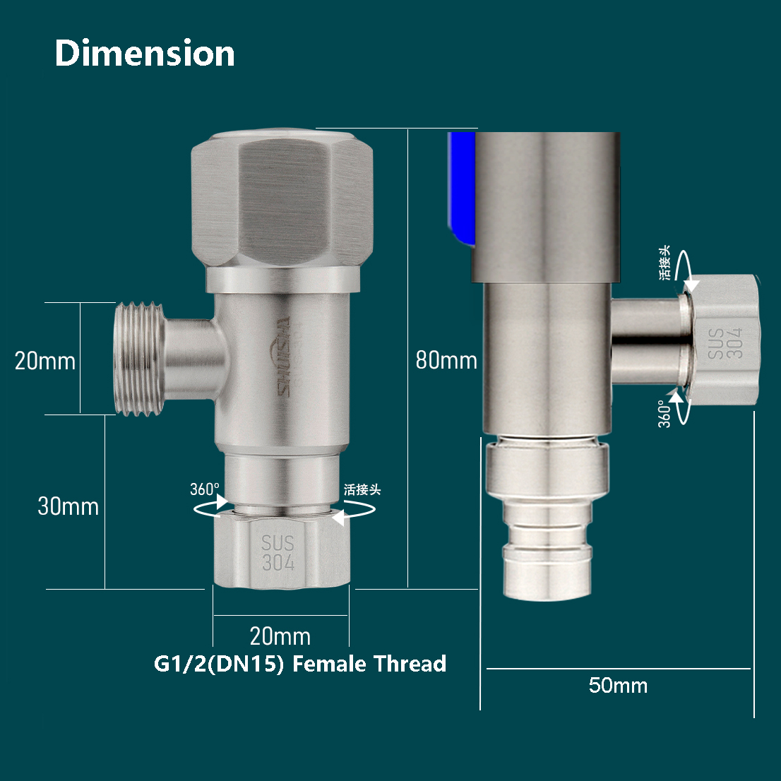 304 Stainless Steel Union Angle Valve Loose Joint Faucet Water Tap ...