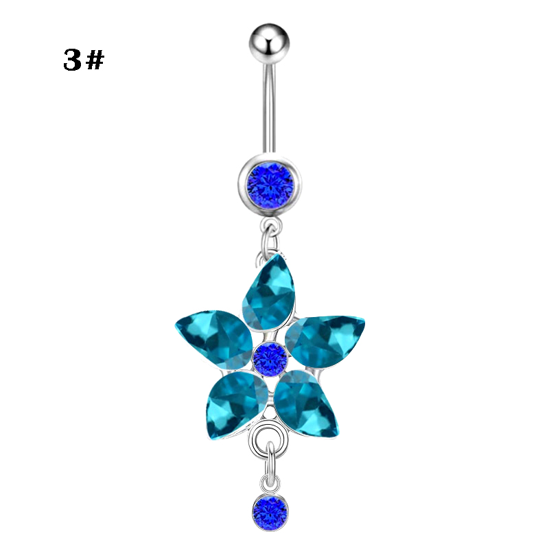 Blue Stainless Steel Belly Button Ring Flower Belly Button Spike Belly ...
