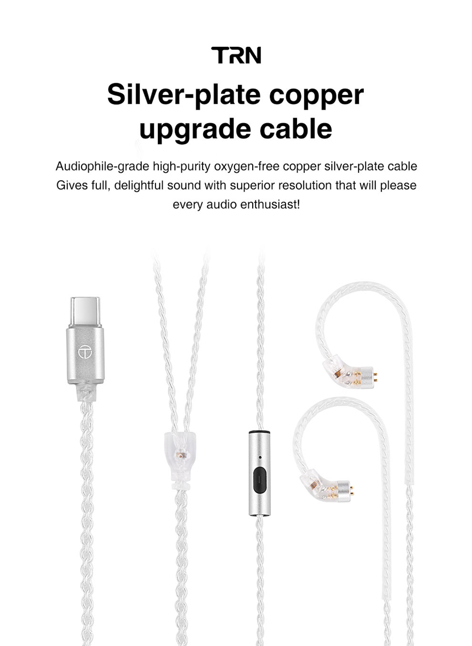 TRN A7-TC Original Headphone Upgraded Earphone Cable HIFI 2Pin ...