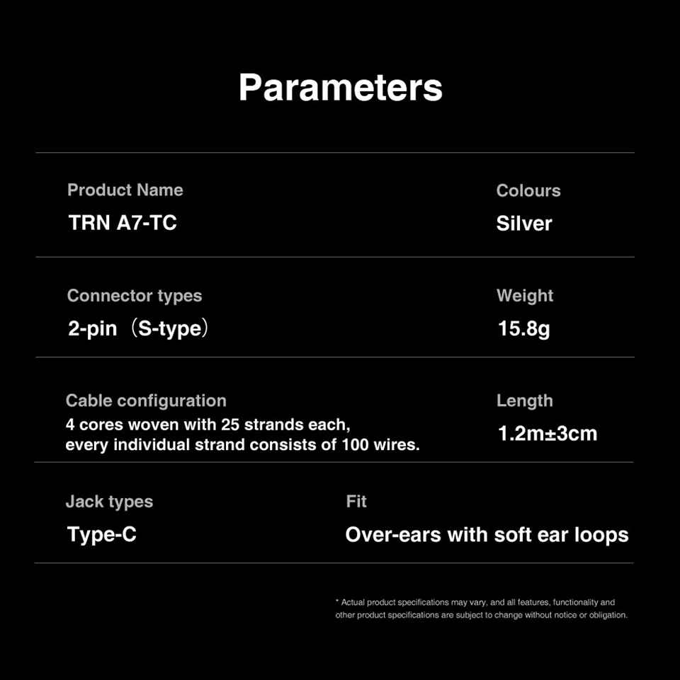 TRN A7-TC Original Headphone Upgraded Earphone Cable HIFI 2Pin ...