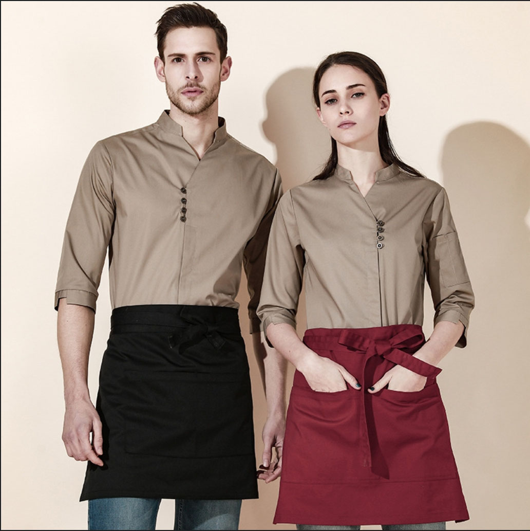 Chef uniform male three-quarter sleeve black uniform employee work ...