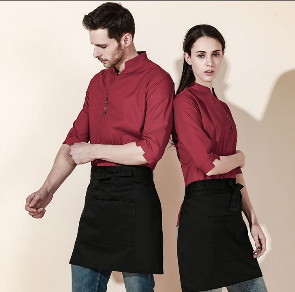 Chef uniform male three-quarter sleeve black uniform employee work ...