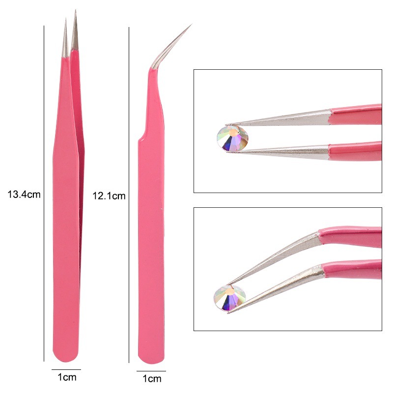 Candy-colored Nail Tweezers Rhinestones Stickers Picking Tool Straight ...