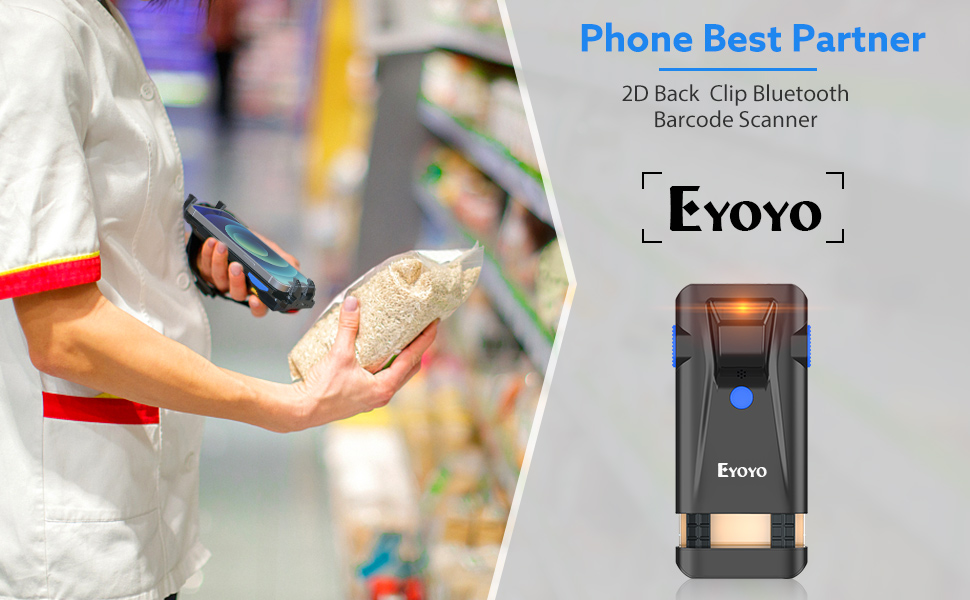 Eyoyo 2D Bluetooth Portable Barcode Scanner Phone Back Clip On 3-In-1 ...
