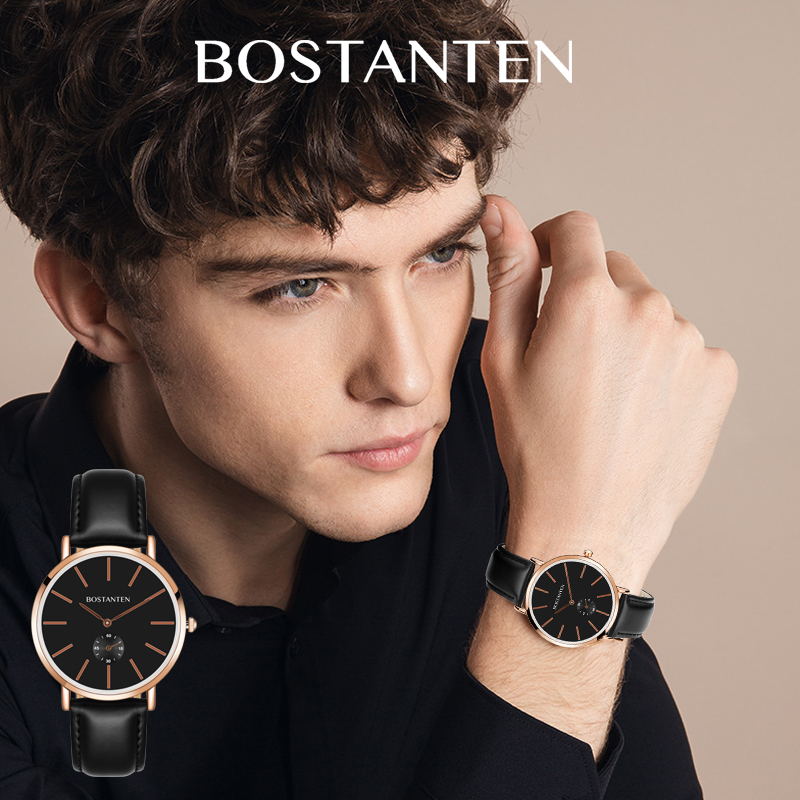 Bostanten Relo For Men Ultra Thin Quartz Leather Watch(Rose gold ...
