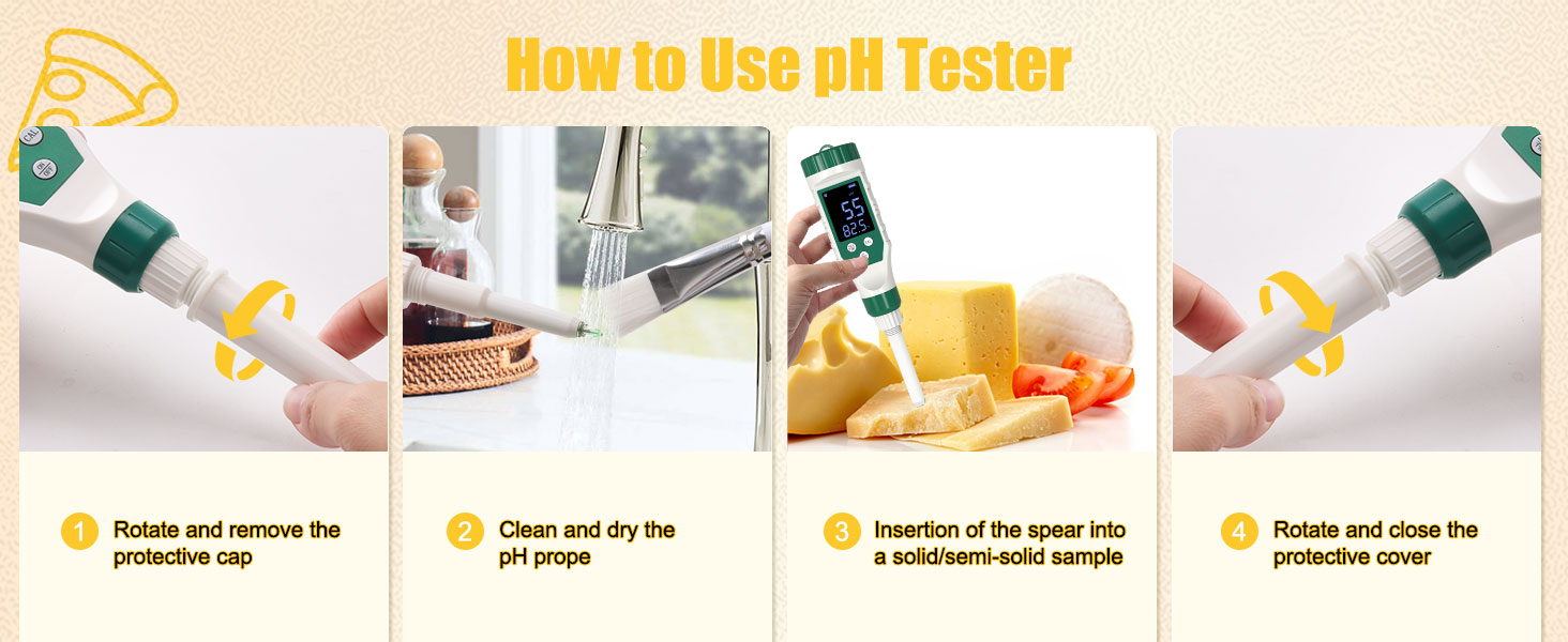 YAGO PH Meter for Food, Food pH Tester with High Accuracy pH Probe for ...