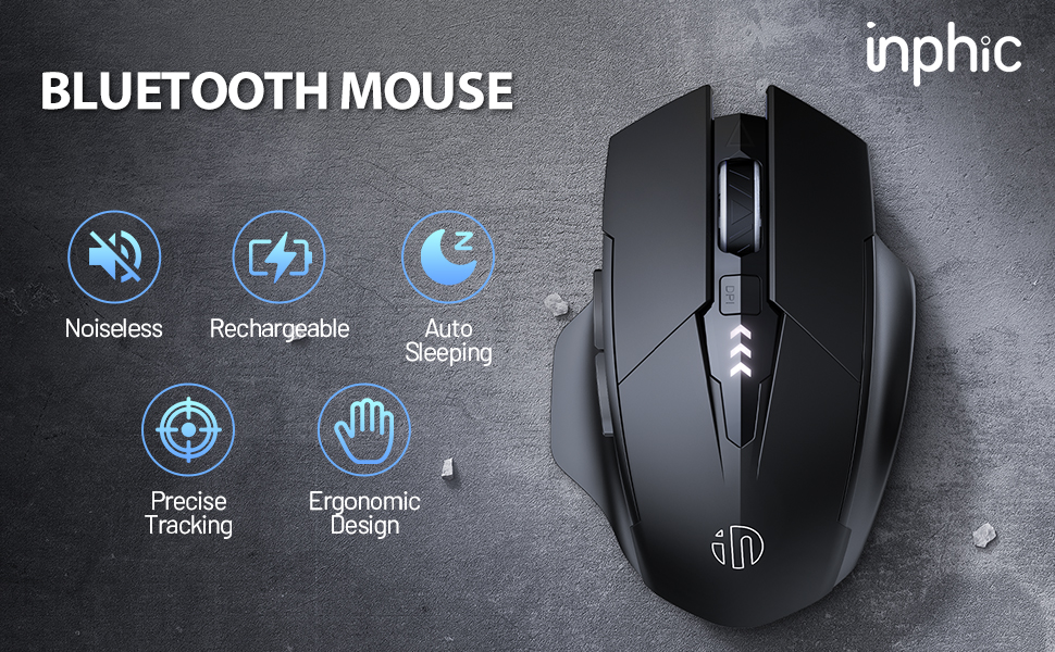 Inphic A1 Wireless Mouse Bluetooth+2.4G tri-mode Rechargeable ...