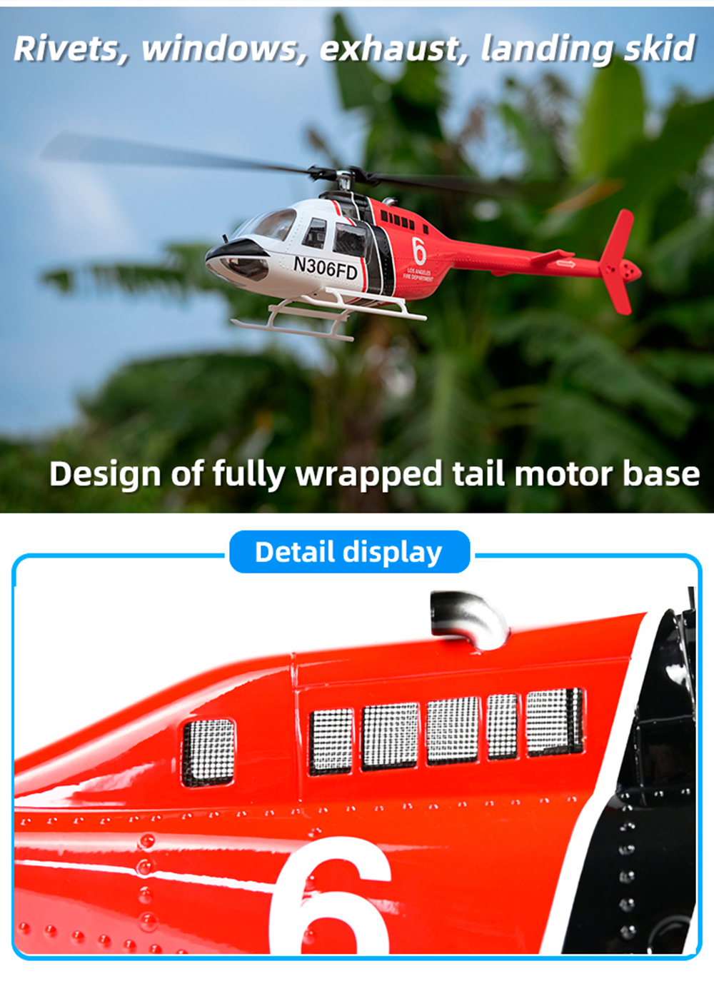 Flywing Bell-206 V3 RC Helicopter RTF PNP 6 Channel 1/16 Brushless ...