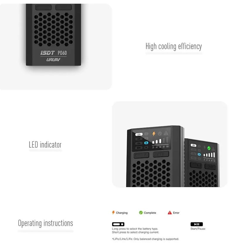 ISDT URUAV PD60 60W 6A Type-C Input Battery Balance FPV Charger for 1 ...