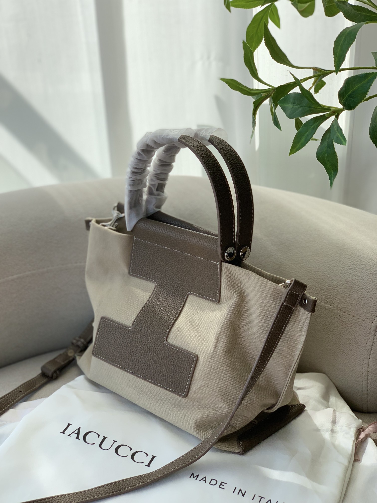 IACUCCI Sorbetto Canvas/Ruga Top-handle Bag & Crossbody Bag With Taupe ...