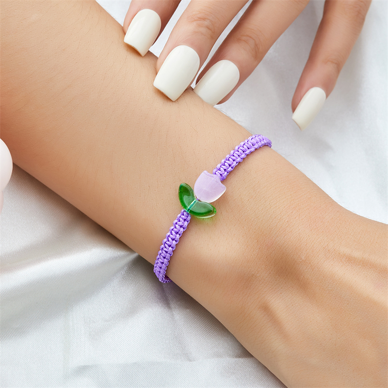 Fashion Handmade Tulip Bracelets Colorful Flower Braided Rope ...