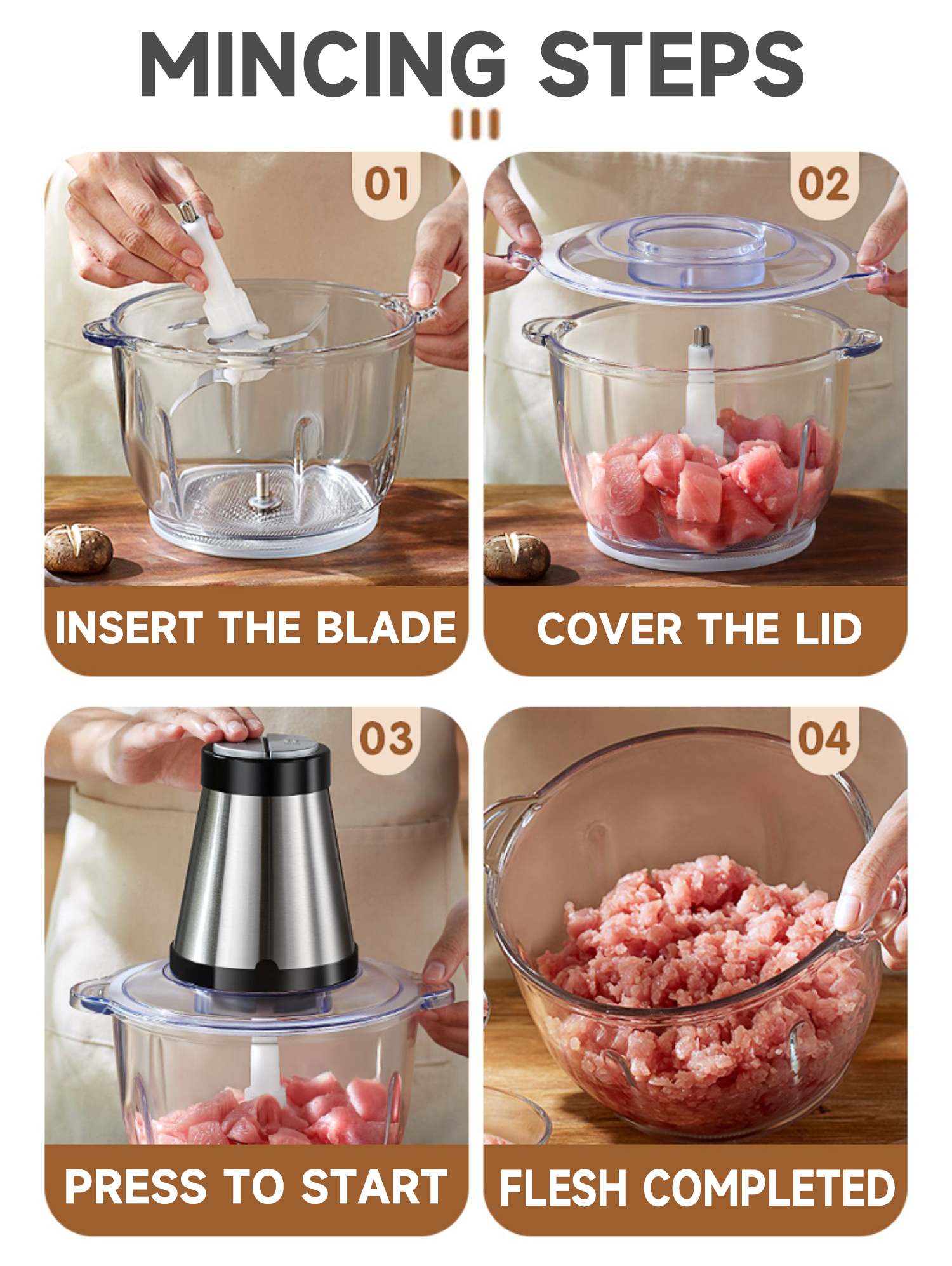 Yowxii 3L/4L Meat Grinder Electric Food Processor Large Capacity Multifunctional Chopper And ...