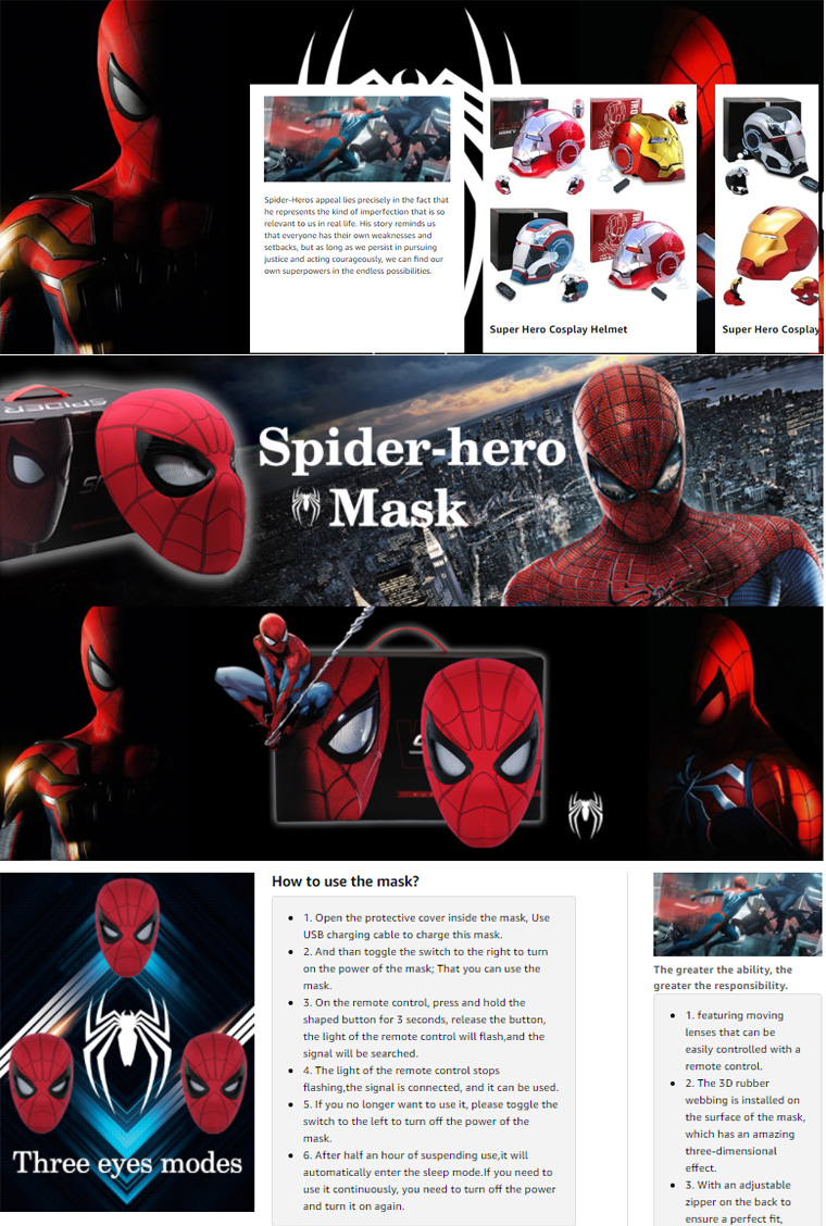 Spider Hero Mask Spider Hero Mask Remote Control Movable Mechanical ...
