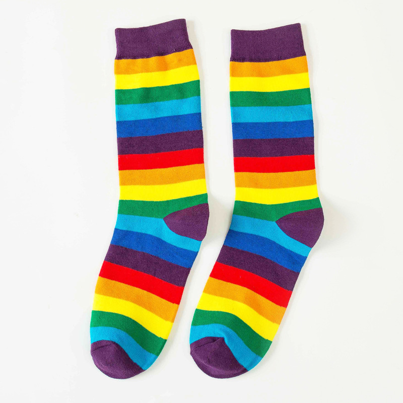Rainbow Stockings Ladies Stitching Colorful Fashion All-Match Mid-Tube ...
