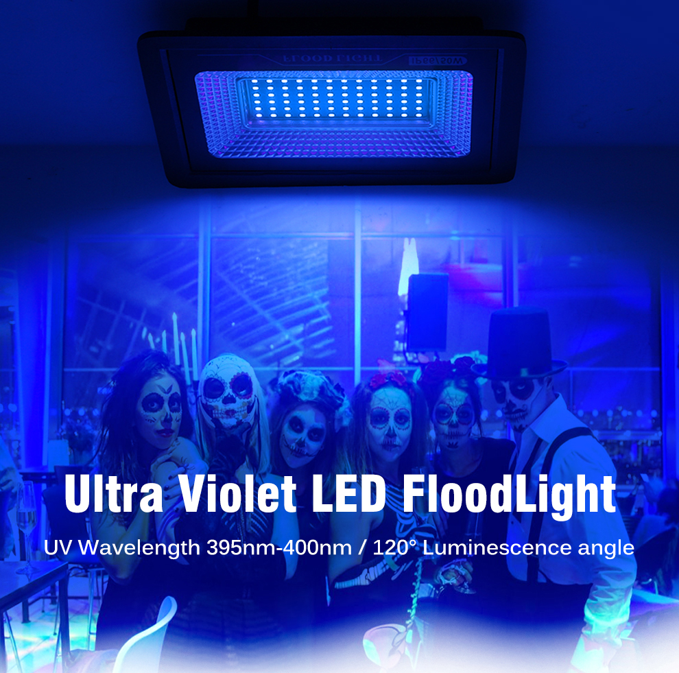UV Flood Light Fluorescent Stage Lamp 50W 100W Ultraviolet LED Black ...