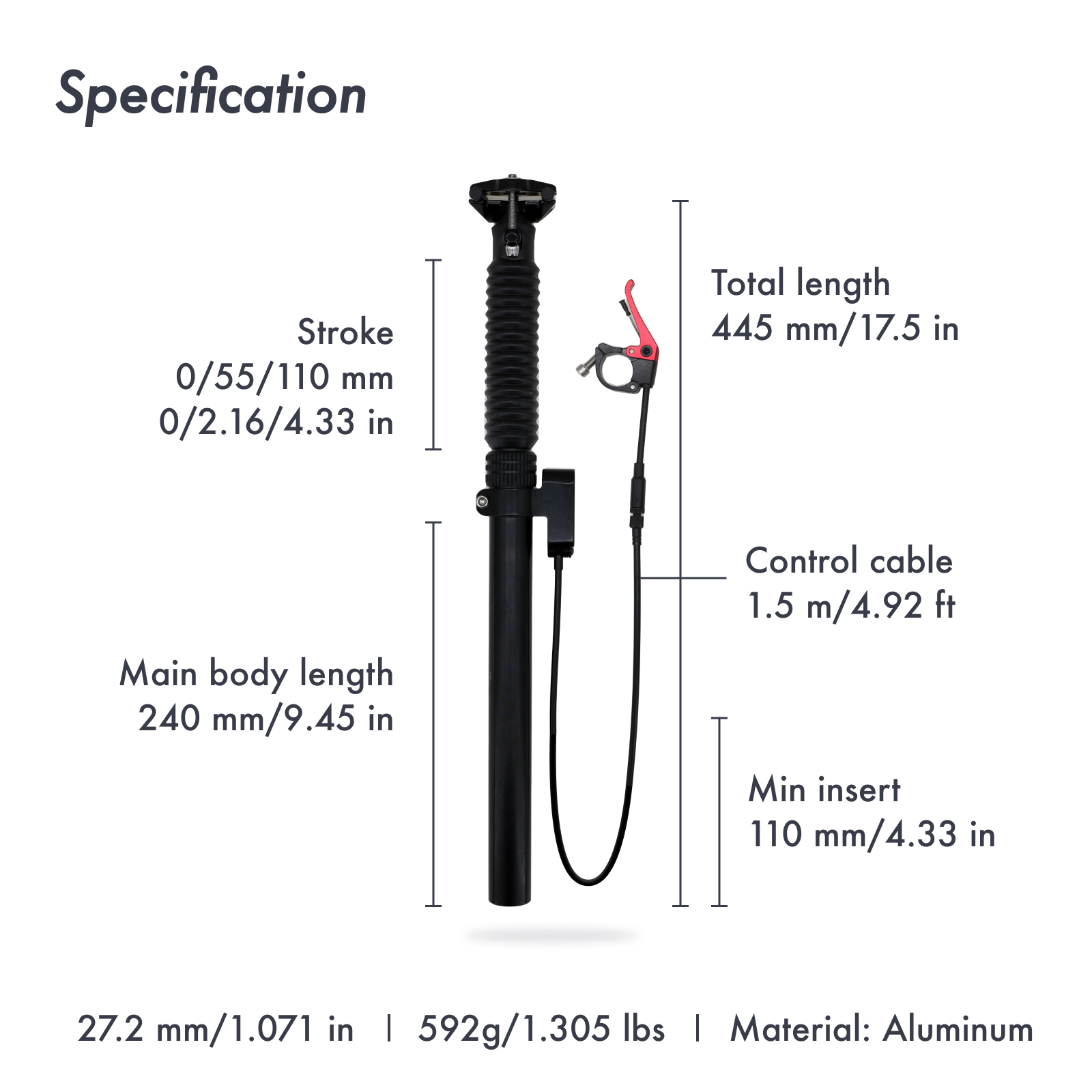 Tmars Dropper Seatpost Adjustable Height Mechanical 27.2mm Remote ...