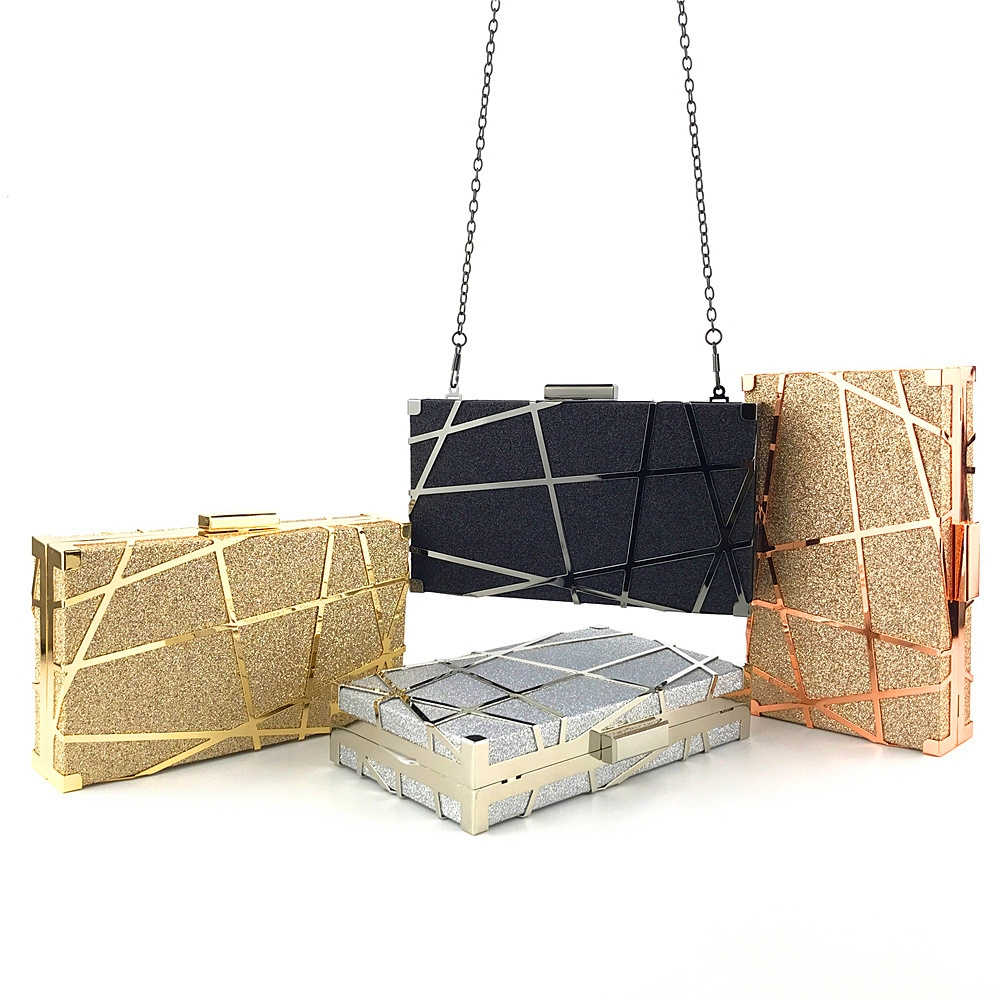 Gold Acrylic Lattice Sequins Purse Chain Women PVC Design Evening ...