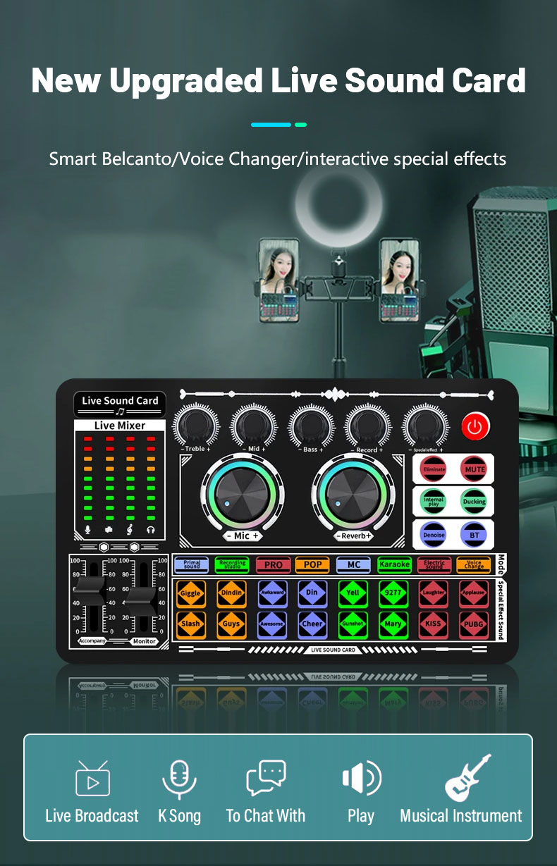 Koorfly F999 PRO Sound Card With Microphone Set F999 Live Sound Card ...