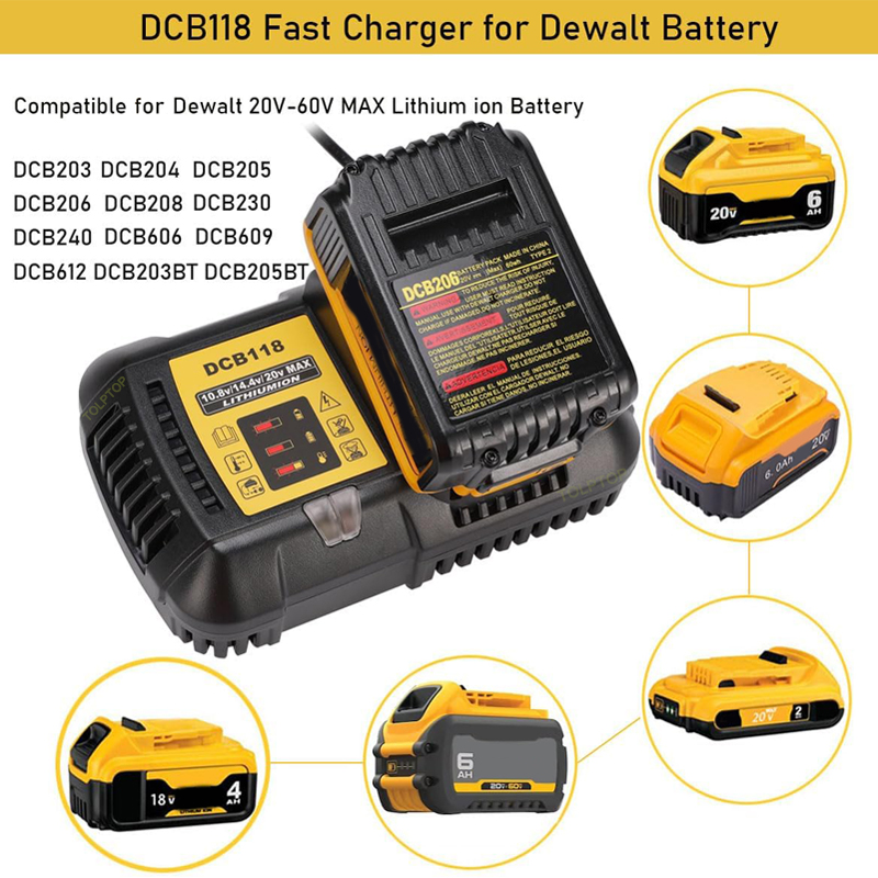 DCB102 DCB112 DCB118 Battery Charger with 2 USB Port for Dewalt 10.8V ...
