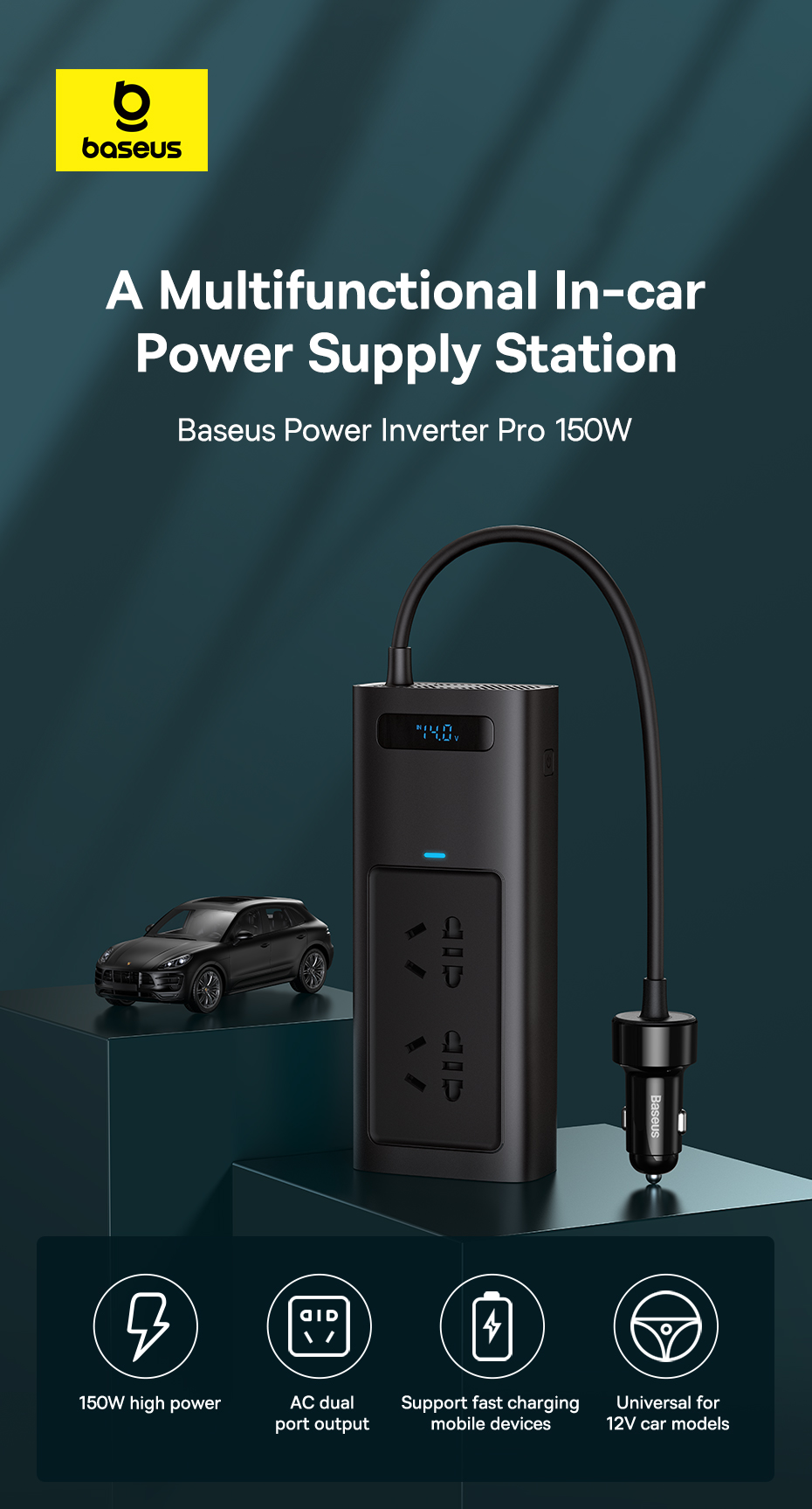 Baseus Smart Power Inverter 150W-500W with 220V AC Socket Output and 3.1A USB Output | Shopee ...