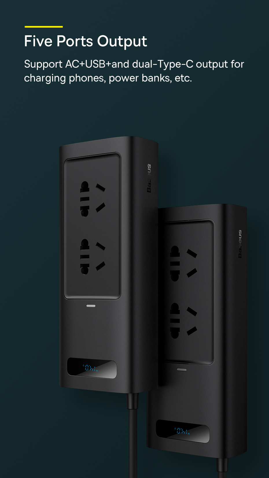 Baseus Smart Power Inverter 150W-500W with 220V AC Socket Output and 3 ...