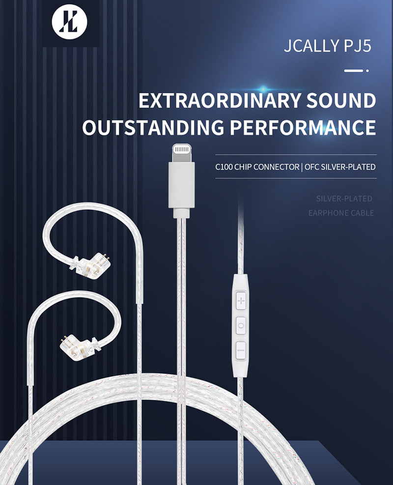 JCALLY PJ5 Lighting 5N OFC Silver-plated QDC KZ C Pin Earphone Upgrade ...