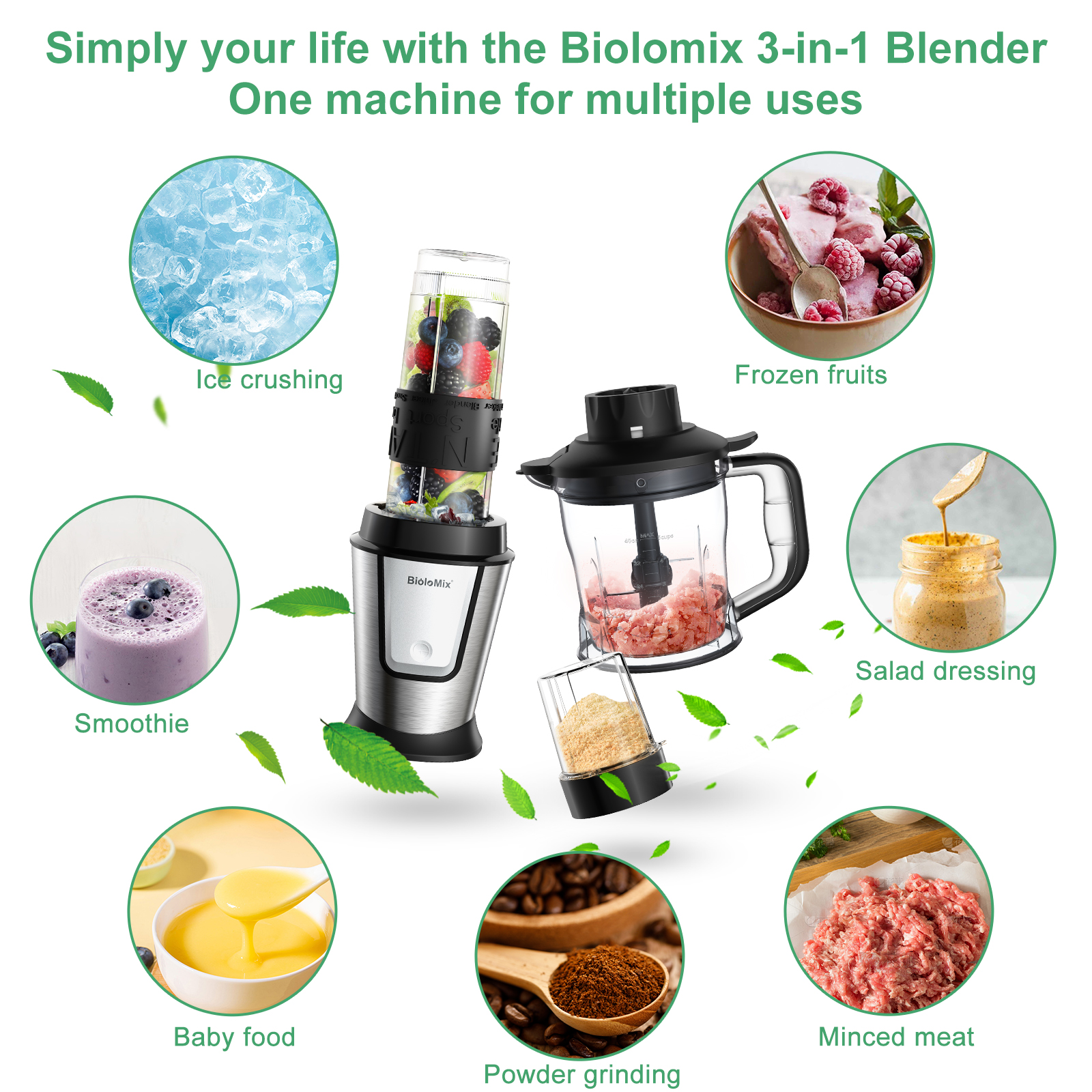 BioloMix 3-in-1 Multifunctional Food Processor 700W Portable Juicer ...