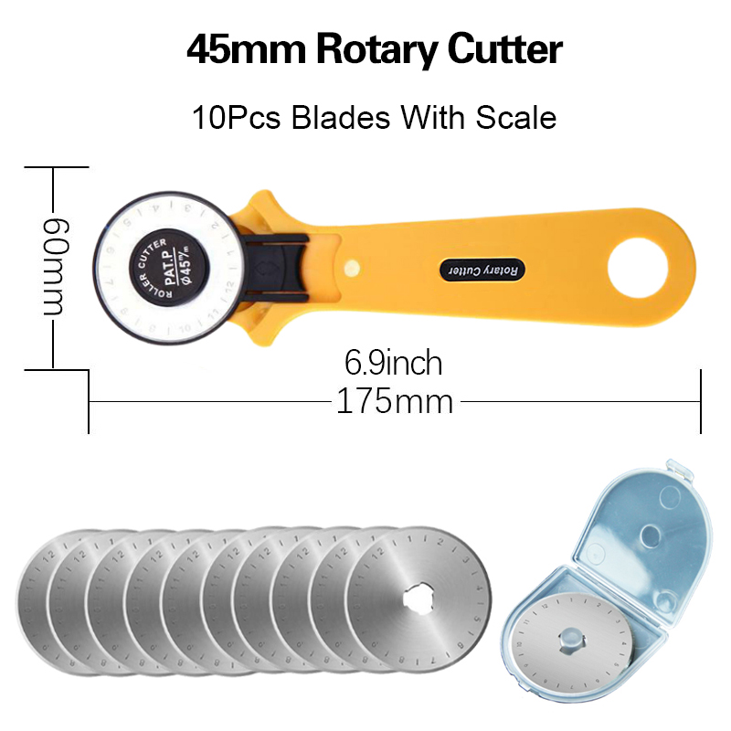 45mm Leather Rotary Cutter Set with 10Pcs Roller Wheel Blades Cloth ...