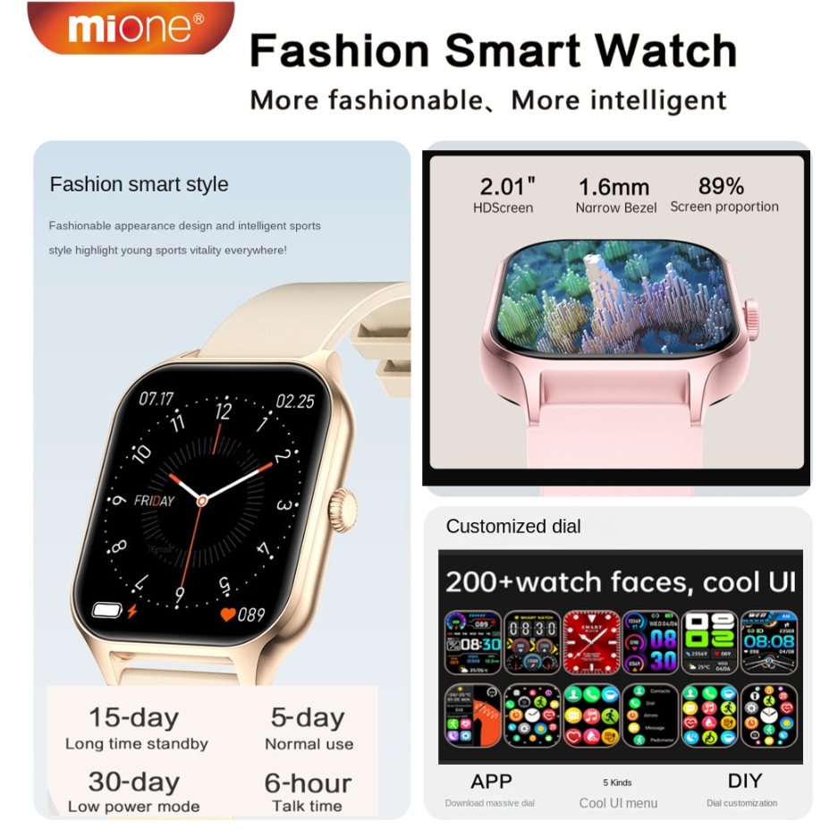 MIONE GTS4 Smart Watch 2.01 Inch HD Full Touch Metal Strap Heart Rate ...