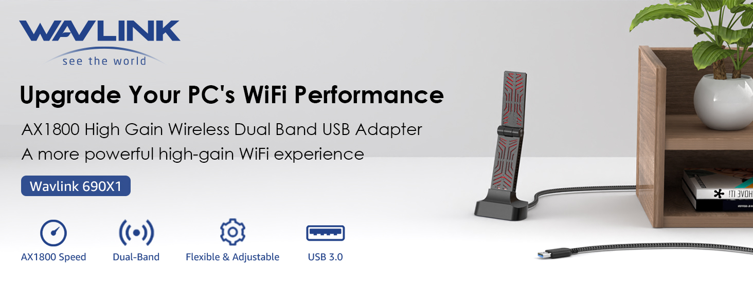 Wavlink USB WiFi Adapter AX1800 USB Dual Band High Gain Antenna WiFi ...