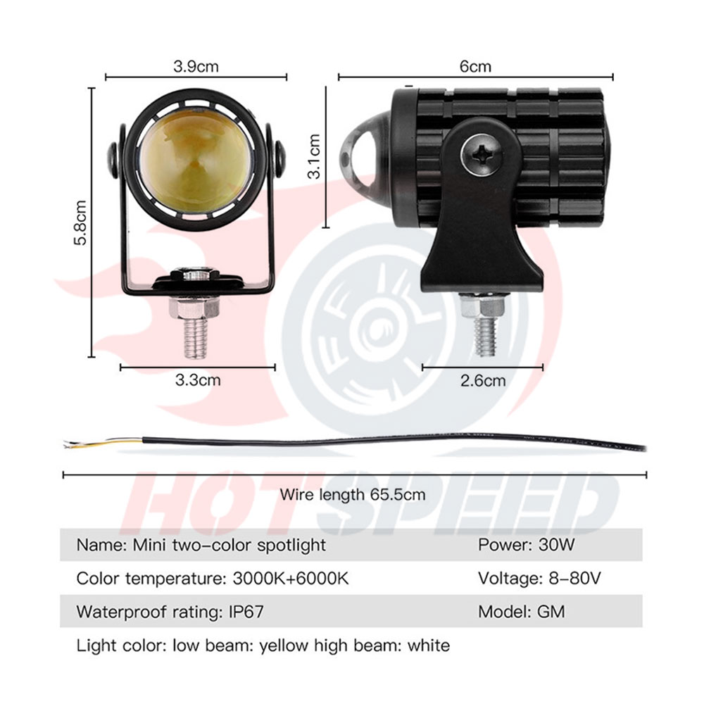 HOTSPEED 2Pcs Mini Driving light Motorcycle LED Headlight Waterproof Super Bright With 3 Way ...