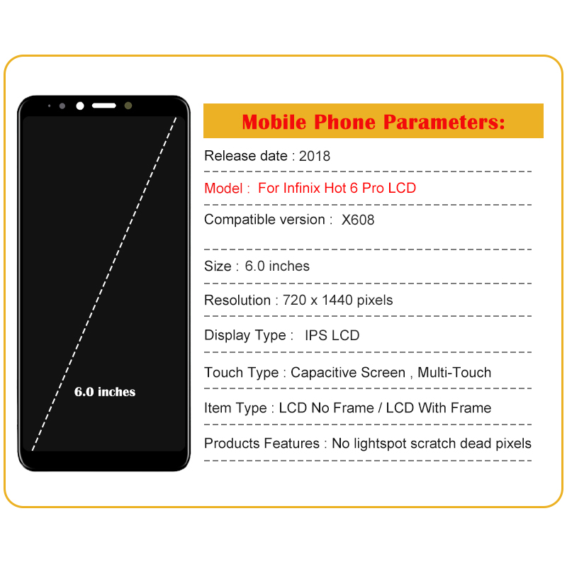 For Infinix Hot6 Pro X608 LCD Display Replacement Touch Screen Assembly ...