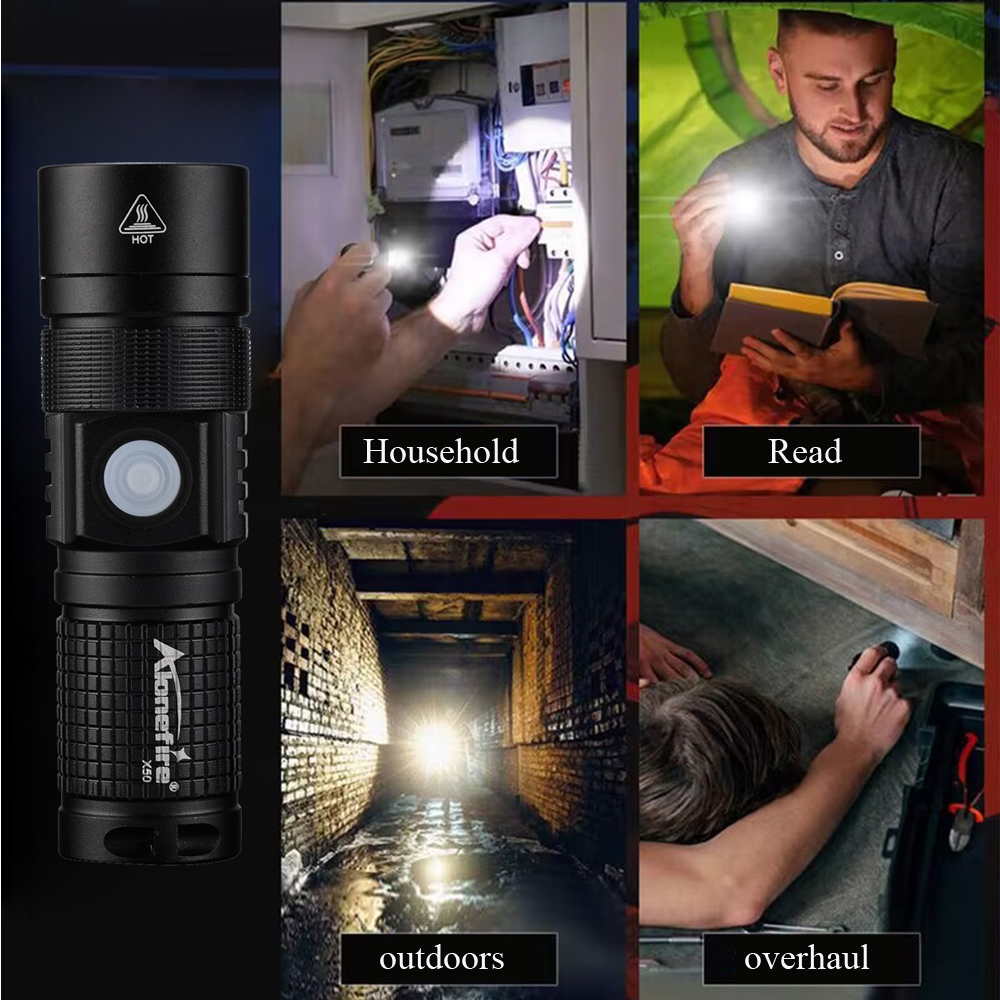 Alonefire X50 Portable Rechargeable Zoom Mini LED Flashlight P200 Flash ...