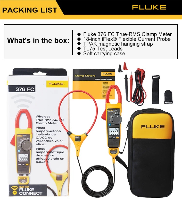 Fluke 376 FC 1000A AC/DC True-RMS Clamp Meter With Insulated Hand Tool Starter Kit Measures ...