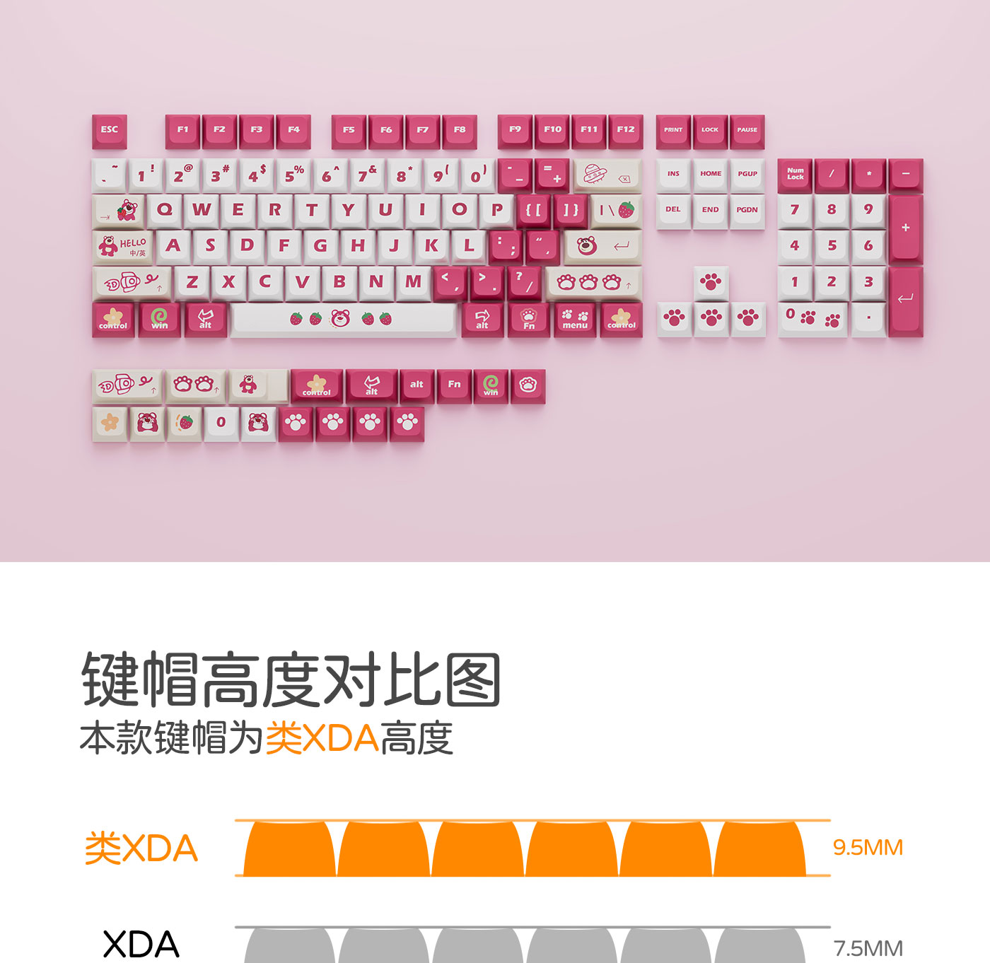 GMK Strawberry Bear Keycap, 122 Keys PBT Keycaps XDA Profile DYE-SUB ...