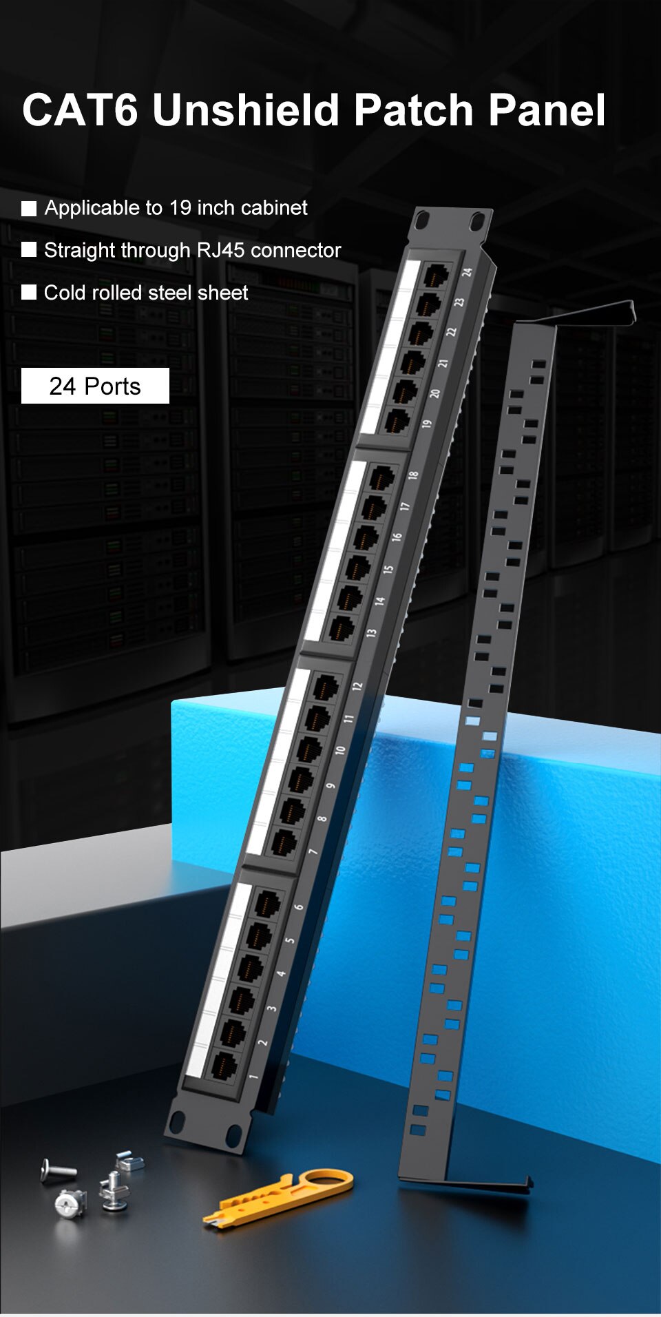 JT-COM Patch Panel, 24 Port Patch Panel Pass Through, RJ45 Unshielded ...