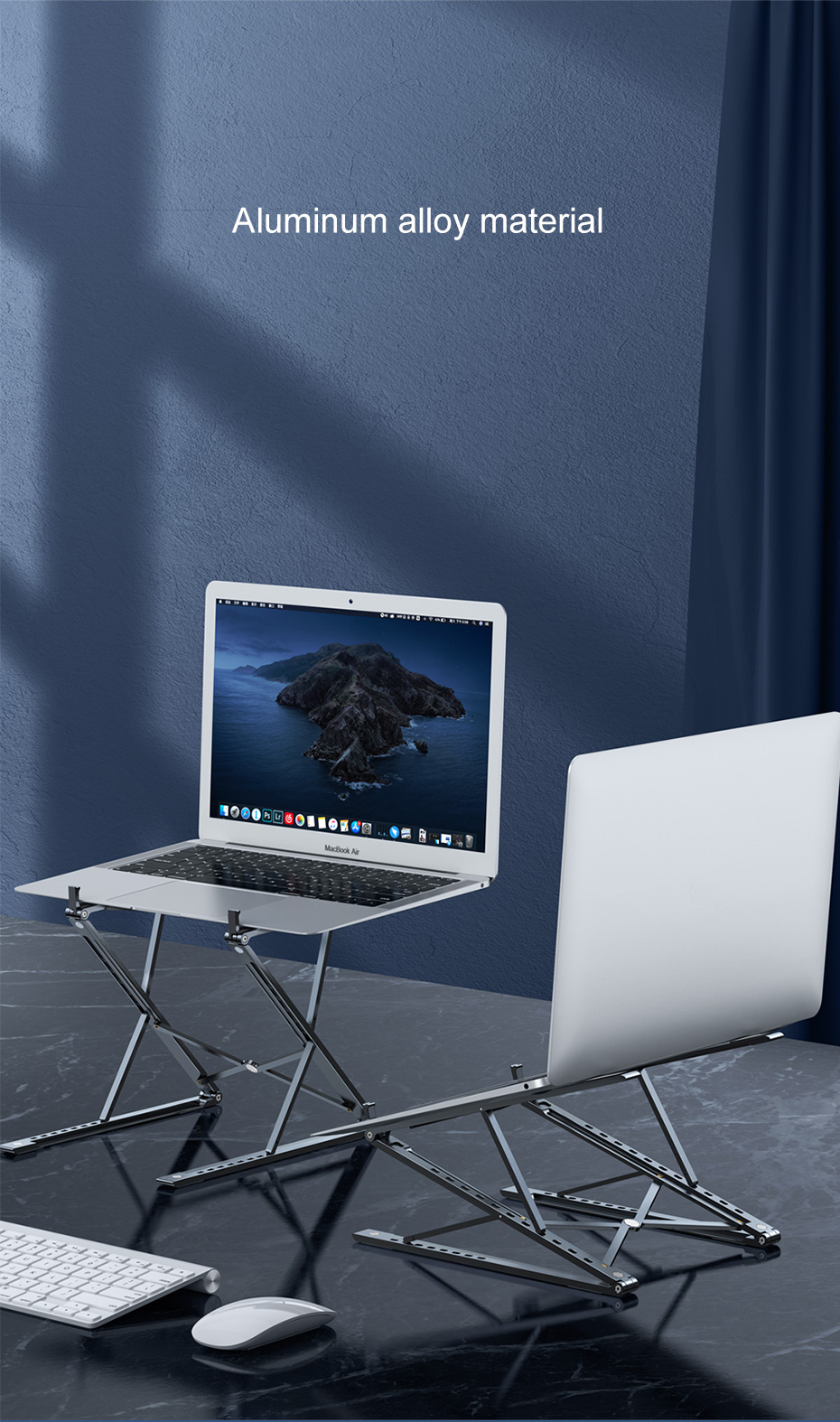 OATSBASF Aluminum Foldable Laptop Stand Cooling Pad Adjustable Height ...