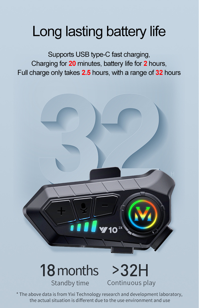 Y10 2X Wireless Bluetooth 5.3 Motorcycle Helmet Intercom Headset 300M ...