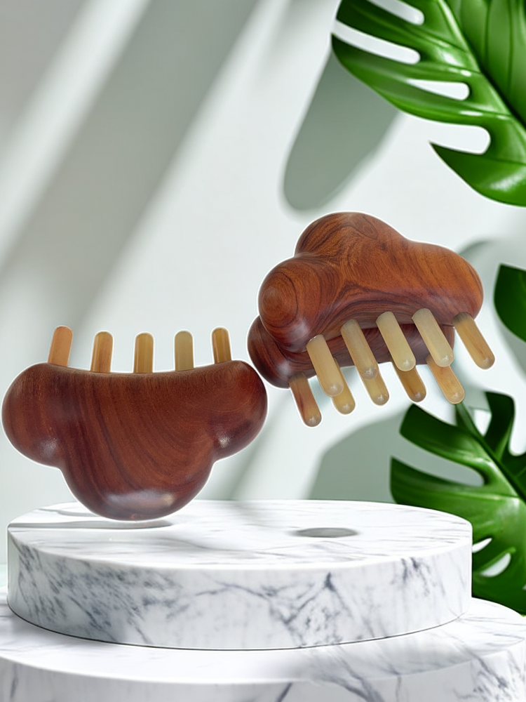 Natural rosewood horn cloud massage comb Comb for meridian channel ...